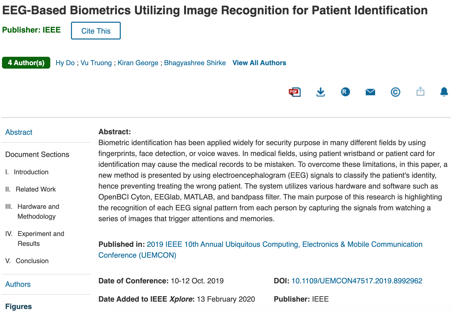 Eeg Based Biometrics Utilizing Image Recognition For Patient